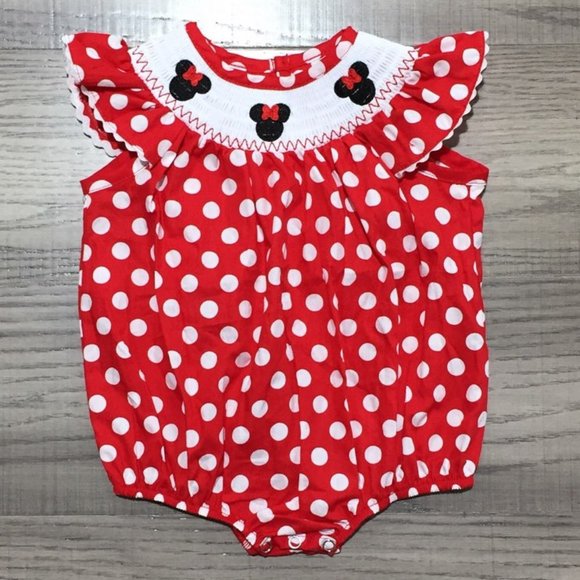 One Pieces | Minnie Mouse Baby Girls Smocked Embroidered Boutique Romper | Poshmark
